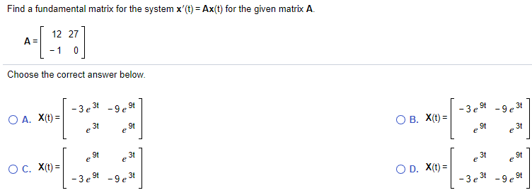 Solved HW Question: Find a fundamental matrix for the | Chegg.com