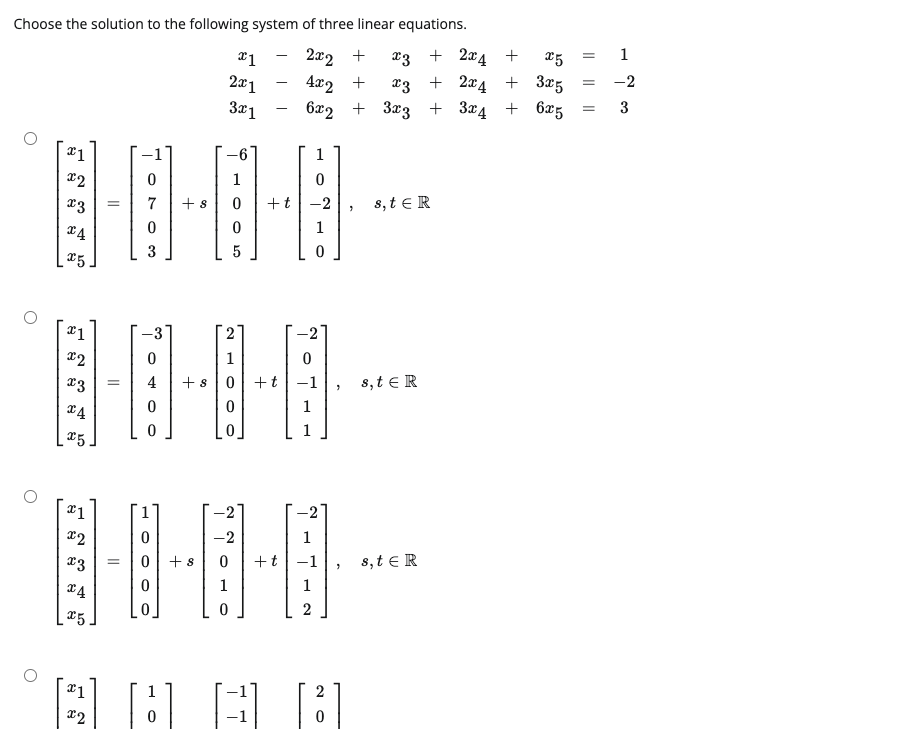 Solved Choose the solution to the following system of three | Chegg.com