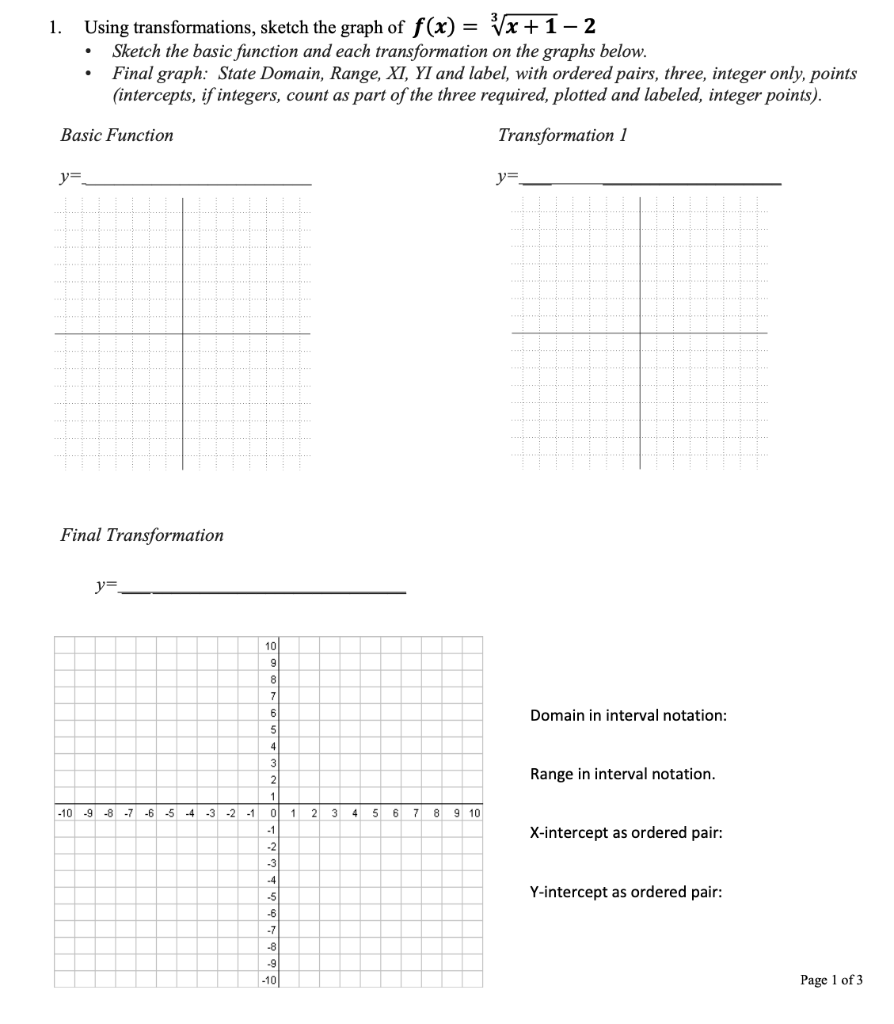 Solved 1. = Using transformations, sketch the graph of f(x) | Chegg.com