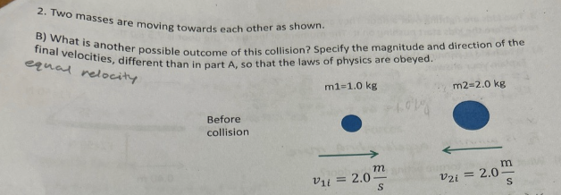 Solved 2. Two masses are moving towards each other as shown. | Chegg.com