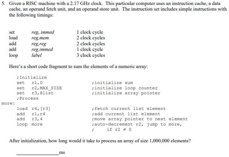 Solved 4. Given a CISC machine with a 2.17 GHz clock. This | Chegg.com