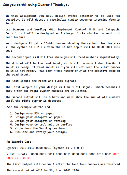 Solved Can you do this using Quartus? Thank you In this | Chegg.com