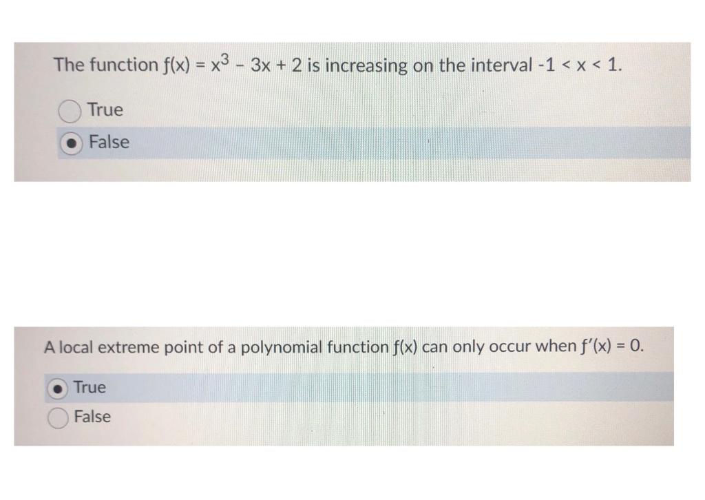 Solved The function f(x) = x3 - 3x + 2 is increasing on the | Chegg.com