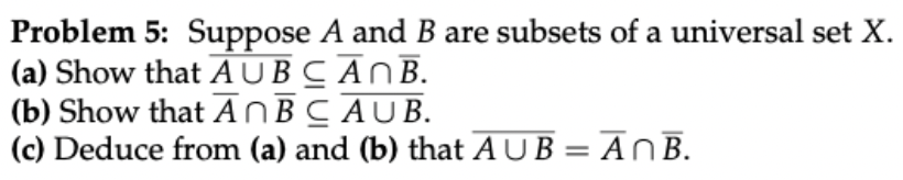 Solved Problem 5: Suppose A and B are subsets of a universal | Chegg.com