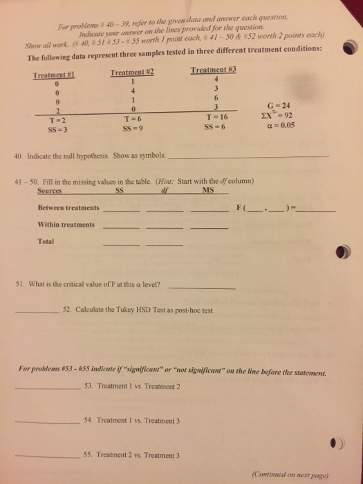 Solved For problems # 40-39, refer to the gnen data and | Chegg.com