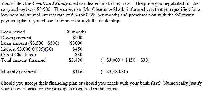 Solved You visited the Crook and Shady used car dealership | Chegg.com