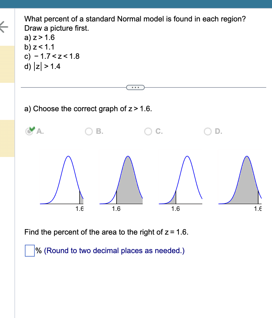 Solved What percent of a standard Normal model is found in | Chegg.com