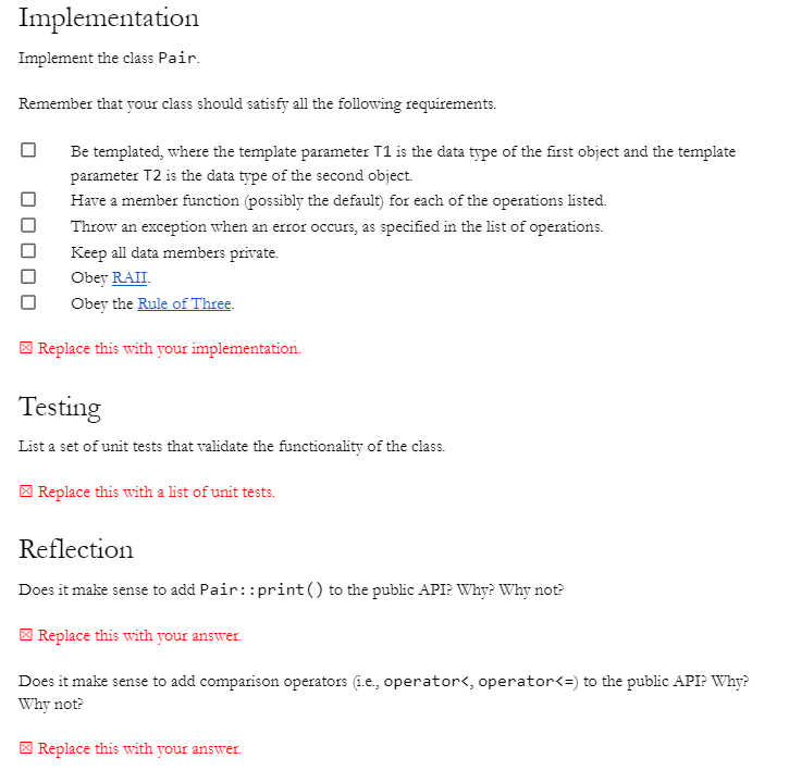 Solved Implementation Implement the class Pair. Remember | Chegg.com