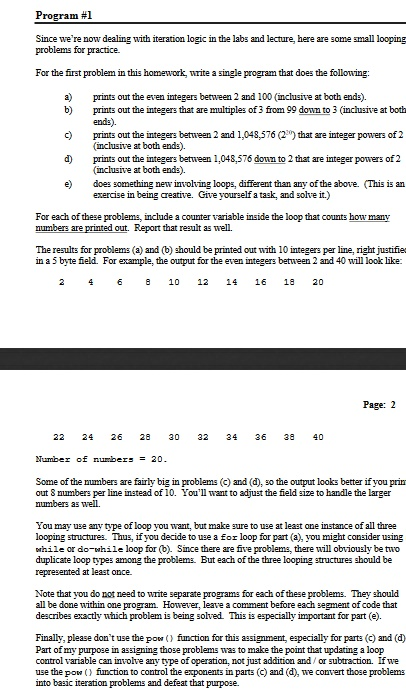 Solved Program #1 Since we're now dealing with iteration | Chegg.com