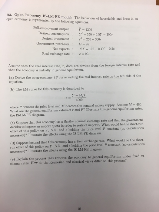 Solved B3. Open Economy IS-LM-FE model: The behaviour of | Chegg.com