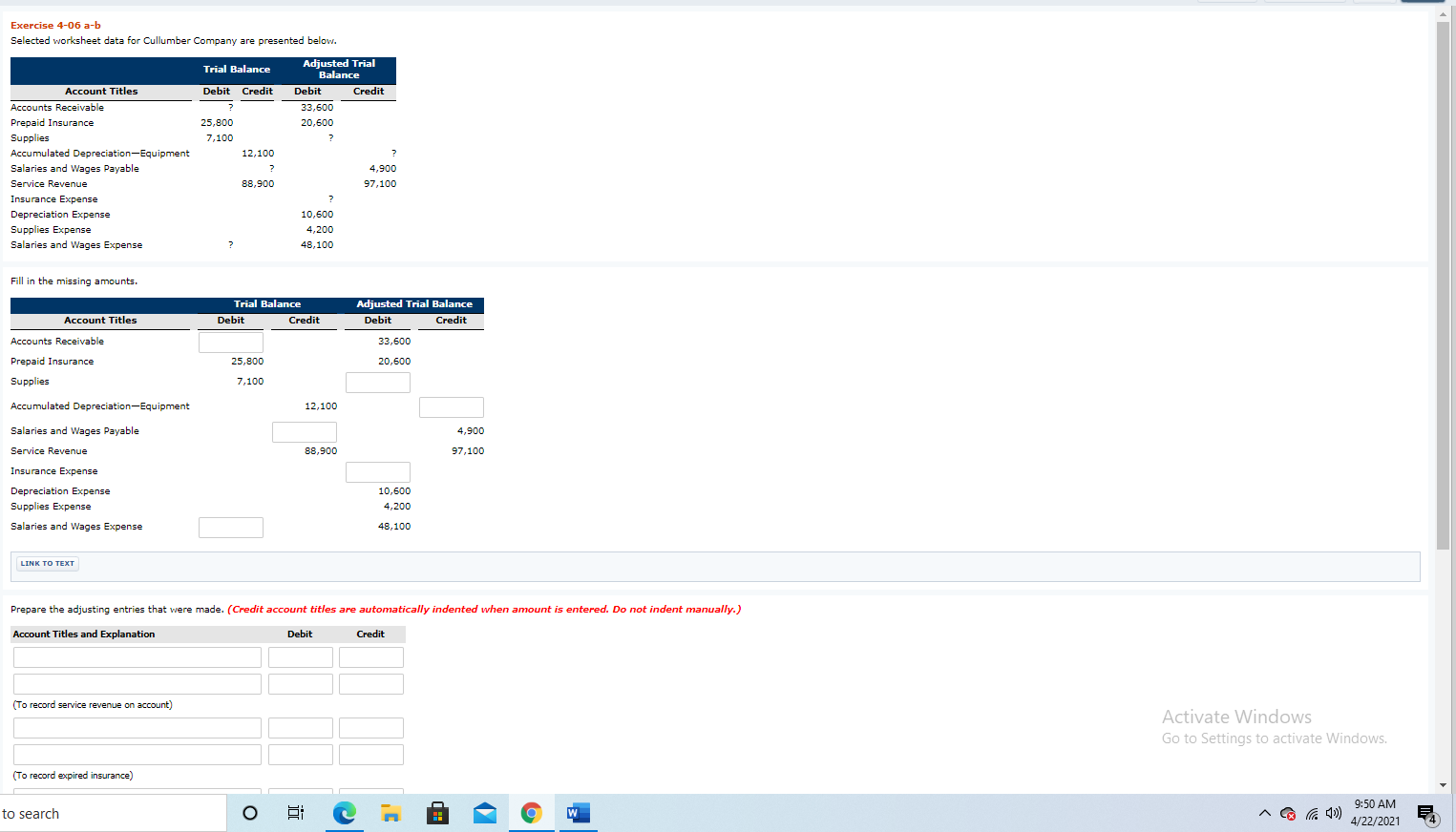Solved Exercise 4-06 a-b Selected worksheet data for | Chegg.com