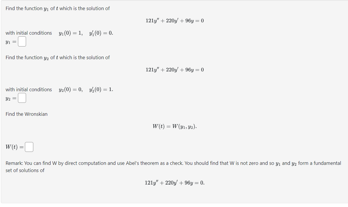 Solved Find the function y1 of t which is the solution of | Chegg.com