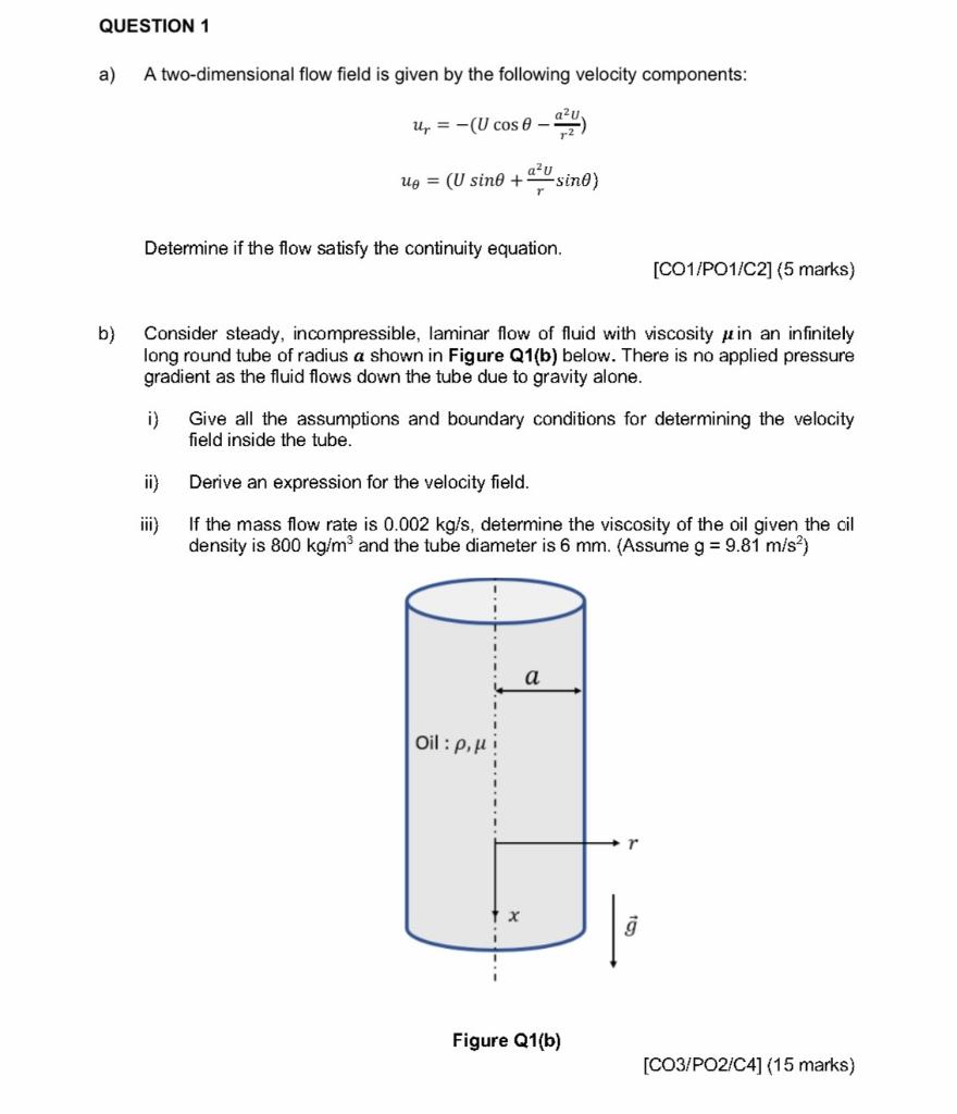 Solved QUESTION 1 a) A two-dimensional flow field is given | Chegg.com