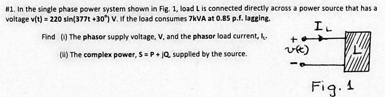 Solved #1. In the single phase power system shown in Fig. 1, | Chegg.com