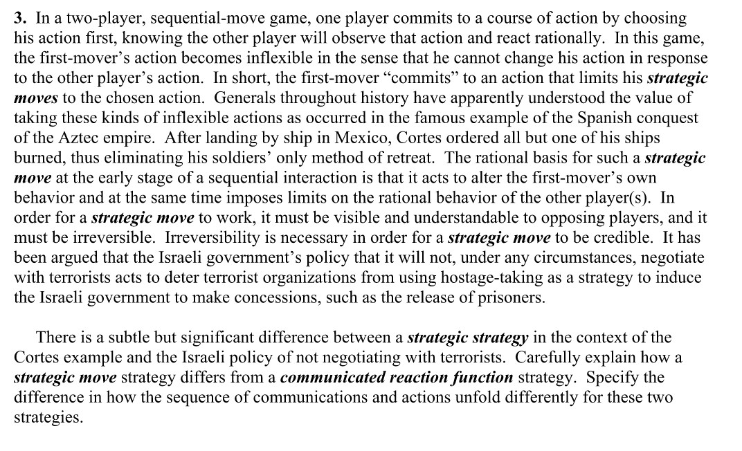 Solved 3. In a two-player, sequential-move game, one player | Chegg.com