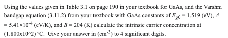 Solved Using the values given in Table 3.1 on page 190 in | Chegg.com