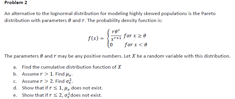 Solved Problem 2 An alternative to the lognormal | Chegg.com