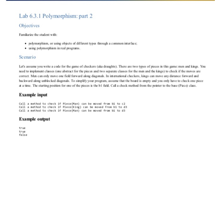 Lab 6.3.1 Polymorphism: part 2 Objectives Familiarize | Chegg.com