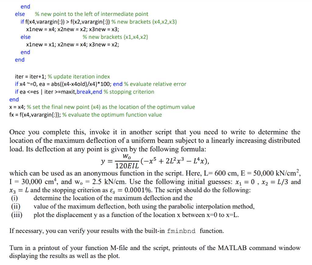 Write a MATLAB function to implement the parabolic | Chegg.com