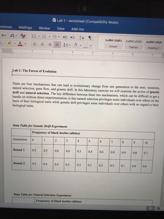 Lab 1-worksheet [Compatibility Mode] erences Mailings | Chegg.com