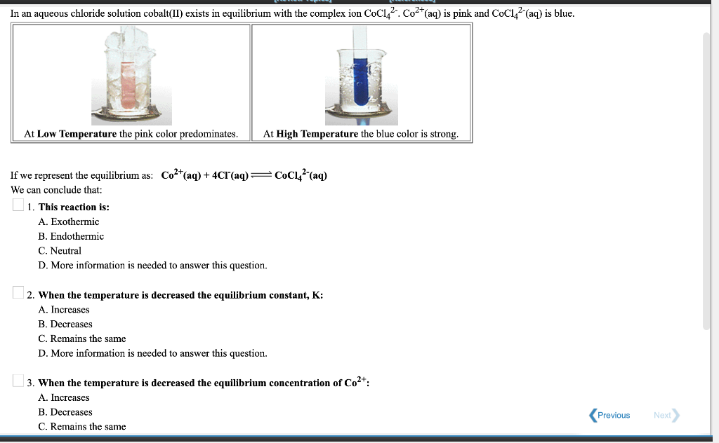 Solved In an aqueous chloride solution cobalt(II) exists in | Chegg.com