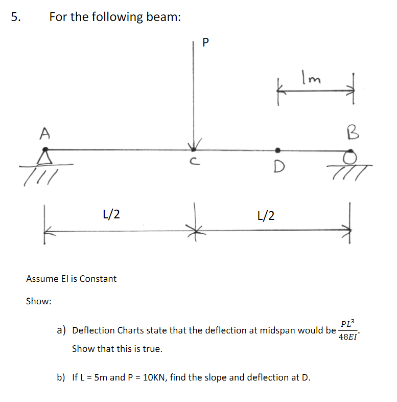 Solved 5 For the following beam: rm L/2 L/2 Assume El is | Chegg.com