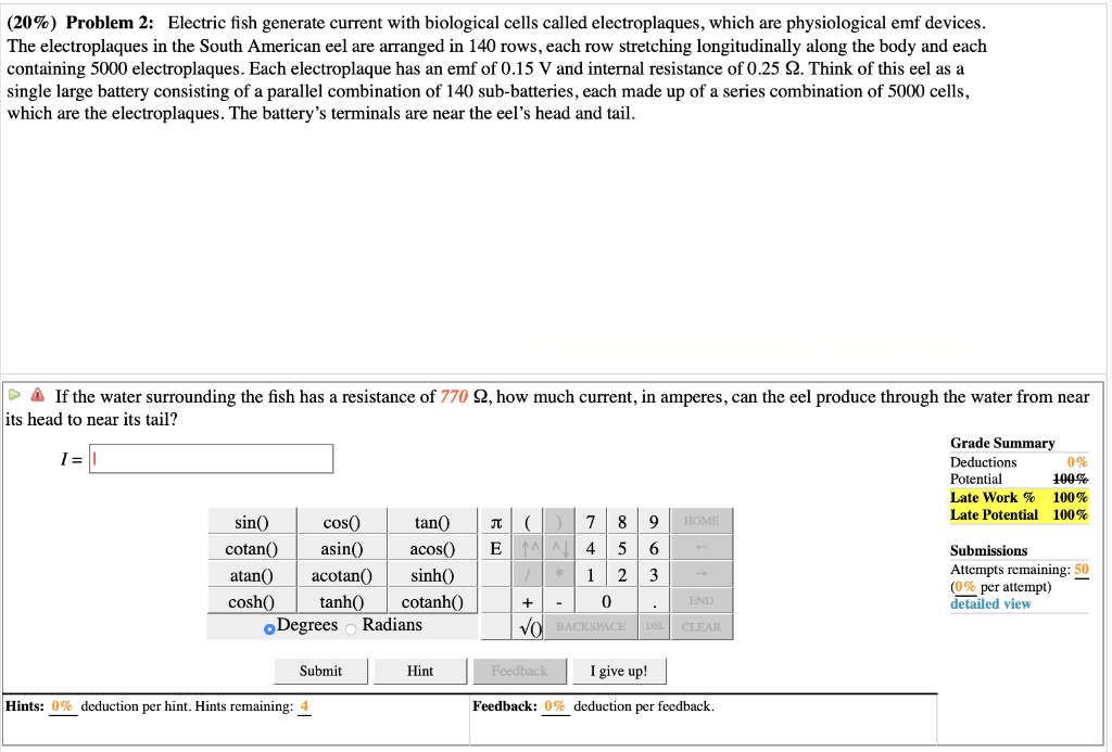 Solved (20%) Problem 2: Electric fish generate current with | Chegg.com