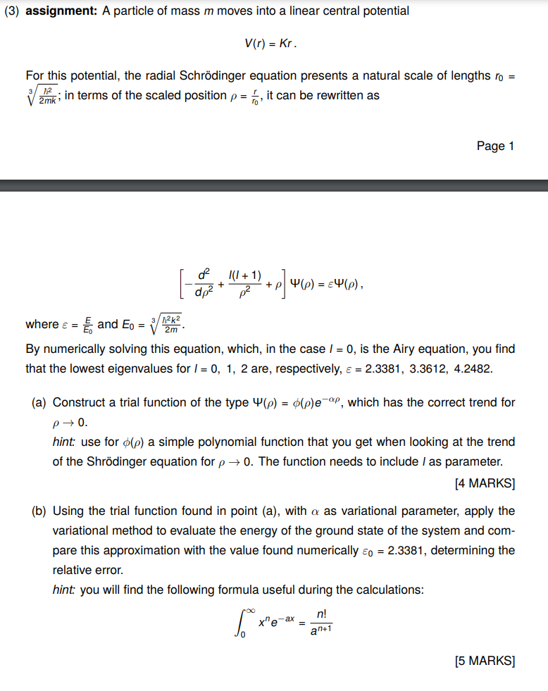 Solved Do Part B The Trial Wavefunction Is Rho L 1