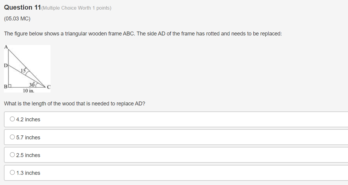 Solved Question 11 (Multiple Choice Worth 1 points) (05.03 | Chegg.com