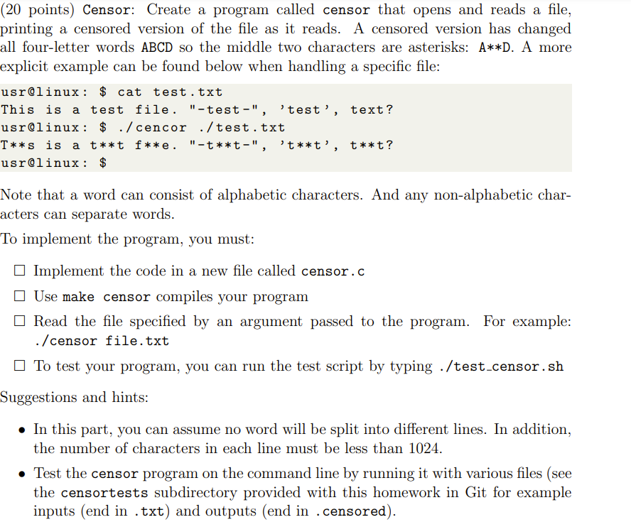 Solved 20 Points Censor Create A Program Called Censor 
