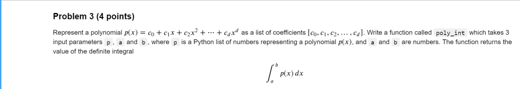 Solved Problem 3 (4 points) Represent a polynomial p(x) = co | Chegg.com