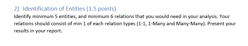 Solved 2) Identification of Entities (1.5 points) Identify | Chegg.com