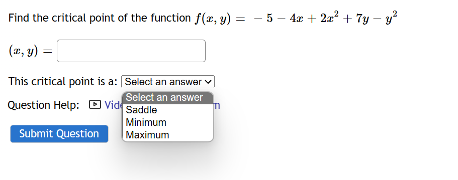 Solved Find the critical point of the function | Chegg.com