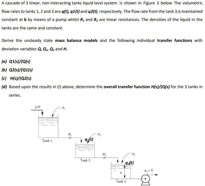 Solved A cascade of 3 linear, non-interacting tanks liquid | Chegg.com