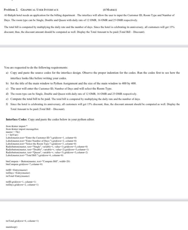 Solved Problem 2. GRAPHICAL USER INTERFACE (4 MARKS) | Chegg.com
