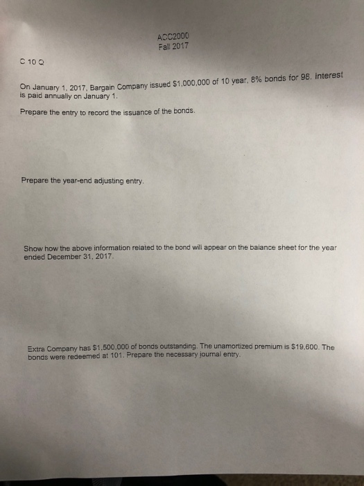 Solved ACC2000 Fal 2017 C 100 On January 1, 2017, Bargain | Chegg.com