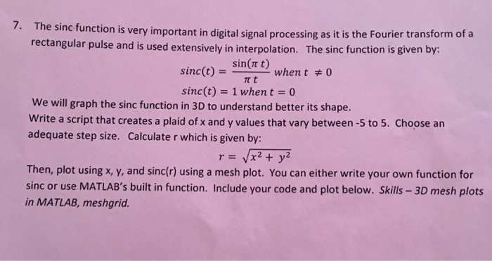 Solved The sinc function is very transform of a important in | Chegg.com