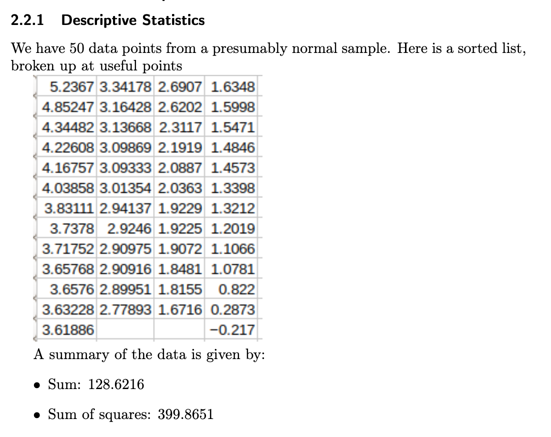 Solved 2.2.1 Descriptive Statistics We have 50 data points | Chegg.com