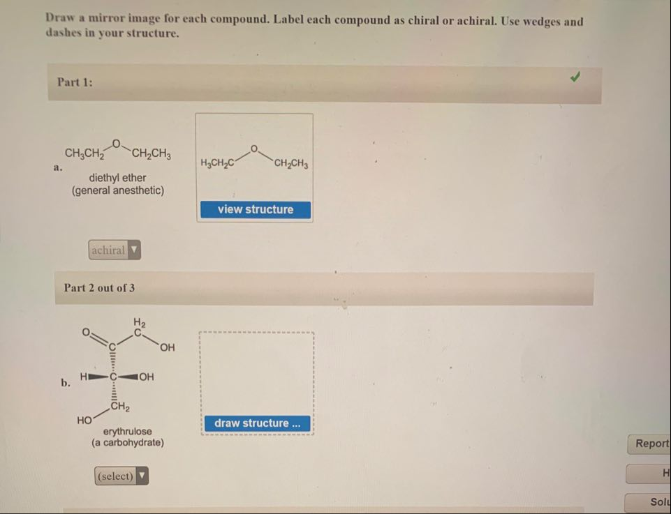 Solved Draw a mirror image for each compound. Label each | Chegg.com