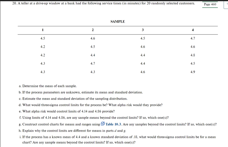 Solved A teller at ﻿a drive-up ﻿window at ﻿a bank had the | Chegg.com