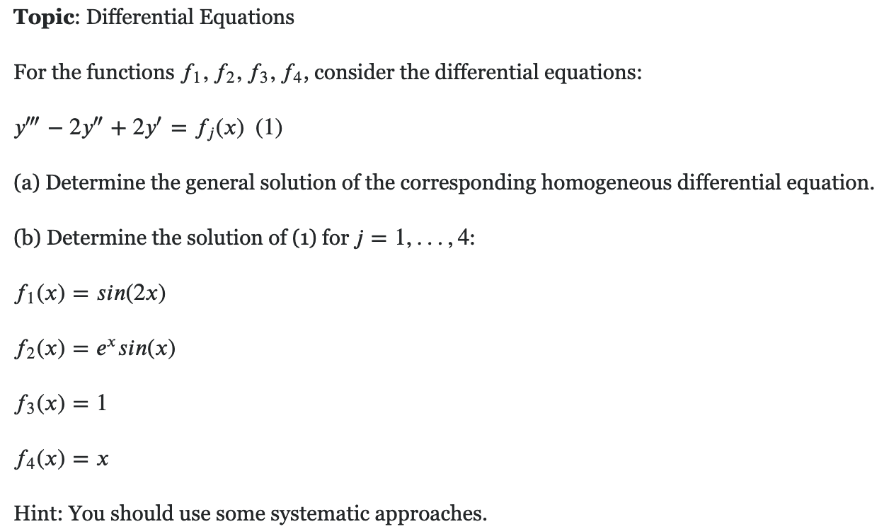 Solved Topic: Differential Equations For the functions f1, | Chegg.com