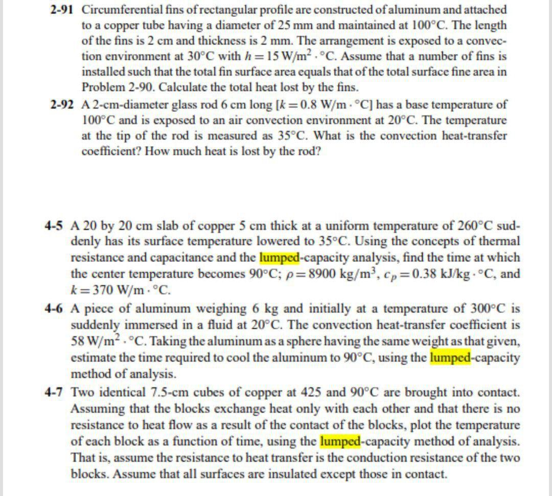 Solved 2-91 Circumferential fins of rectangular profile are | Chegg.com