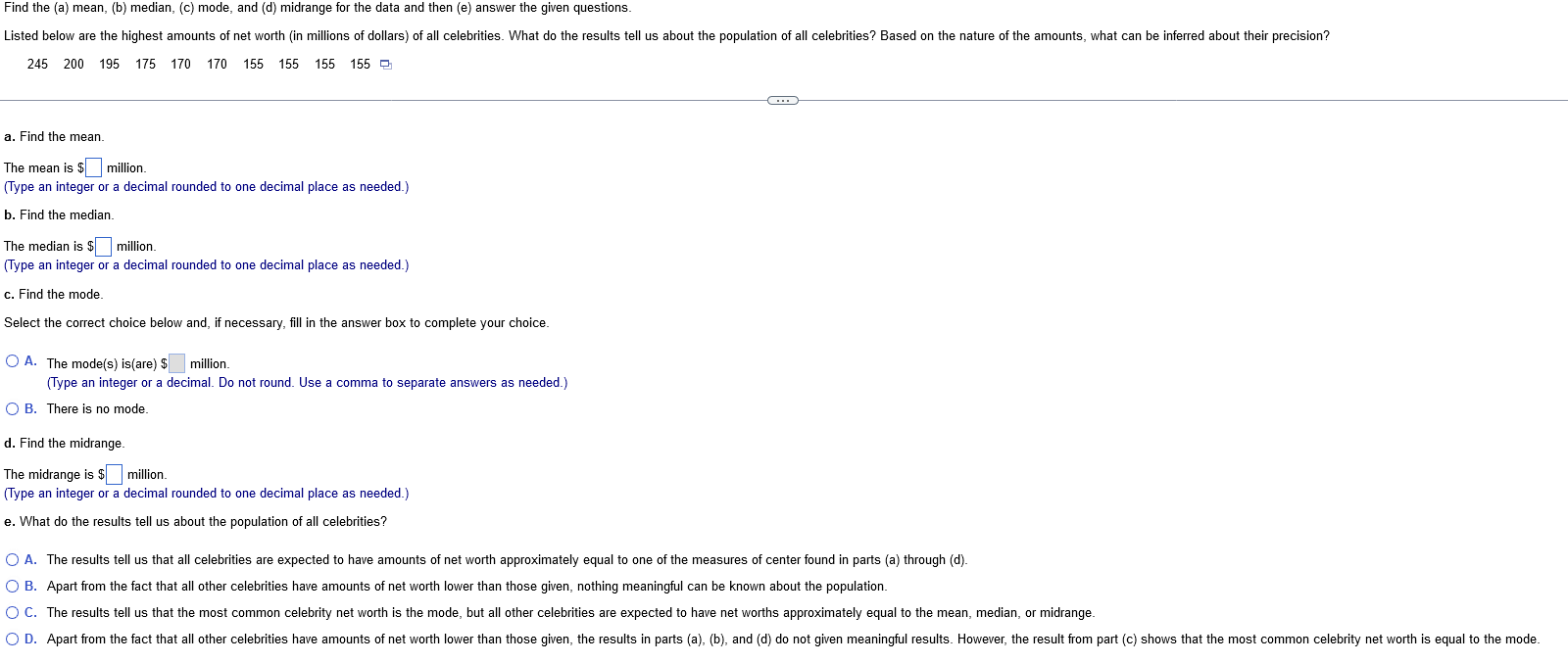 Solved Find the (a) mean, (b) median, (c) mode, and (d) | Chegg.com