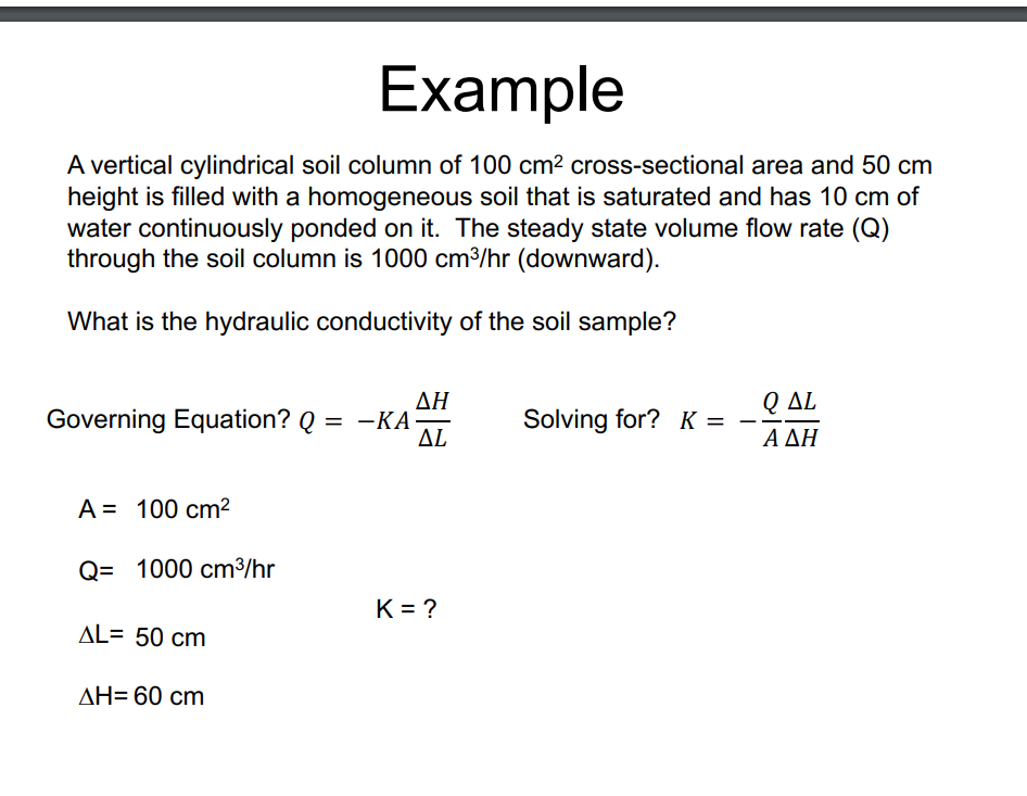 Solved Example A vertical cylindrical soil column of 100 cm2 | Chegg.com