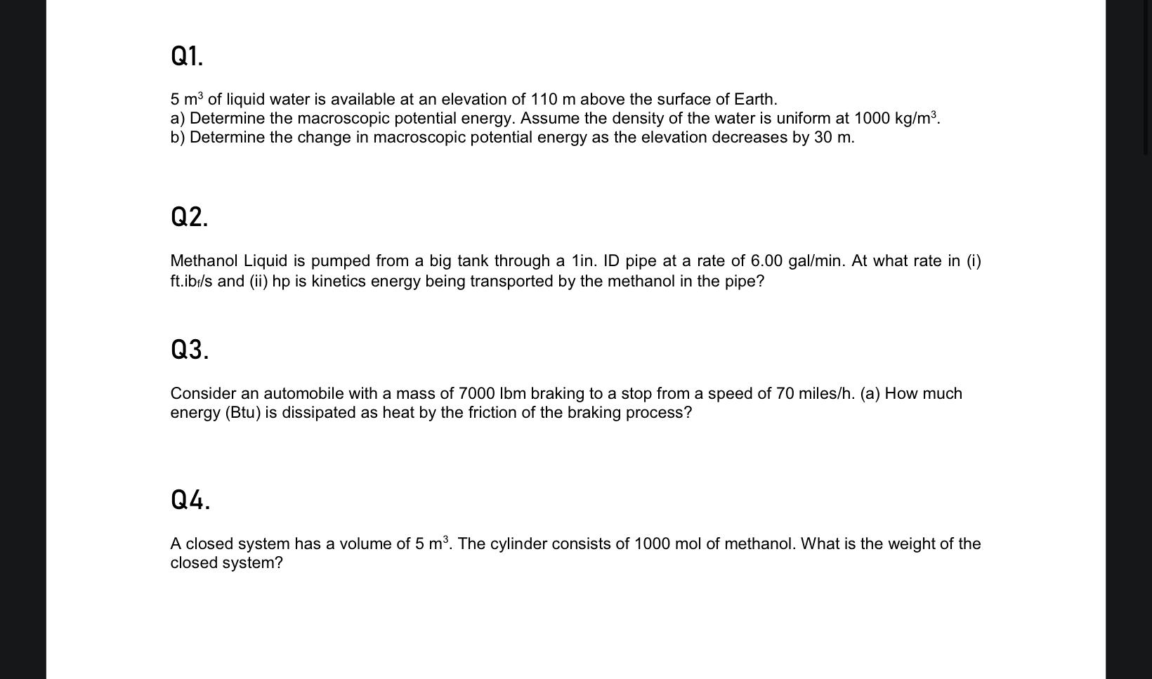 Solved Q1. 5 m3 of liquid water is available at an elevation | Chegg.com
