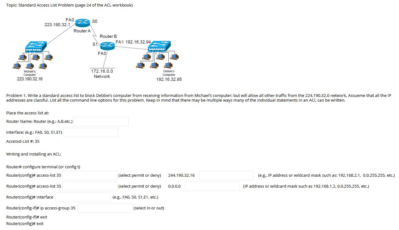 Solved Topic: Standard Access List Problem (page 24 of the | Chegg.com