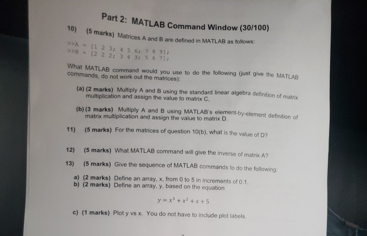 Solved Part 2 Matlab Comman Matlab Command Window 6681