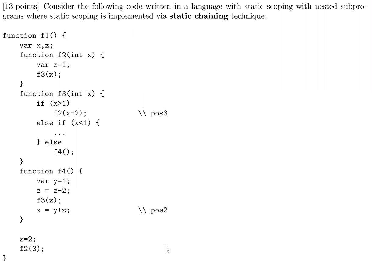[13 points] Consider the following code written in a | Chegg.com
