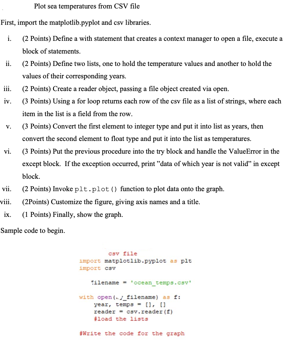 Solved Plot sea temperatures from CSV file First, import the | Chegg.com