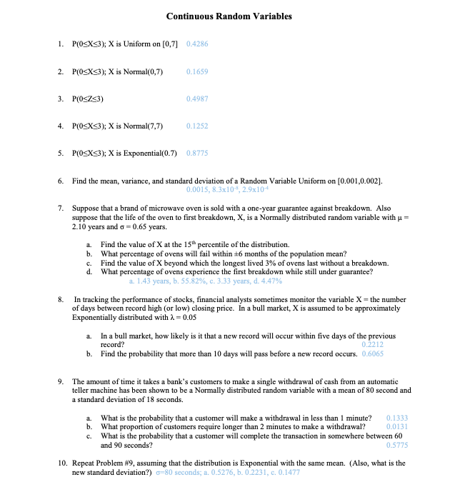 Solved Continuous Random Variables 1. POSXS3); X is Uniform | Chegg.com